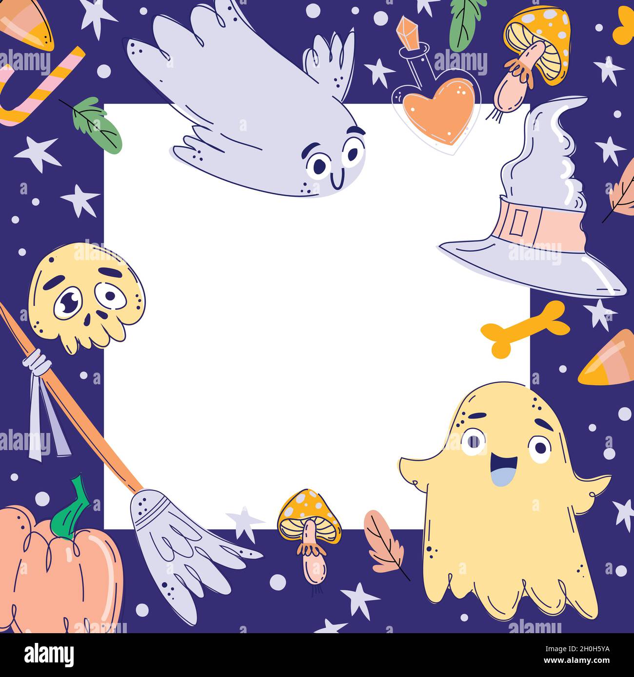 hand drawn colorful halloween frame vector design illustration Stock ...