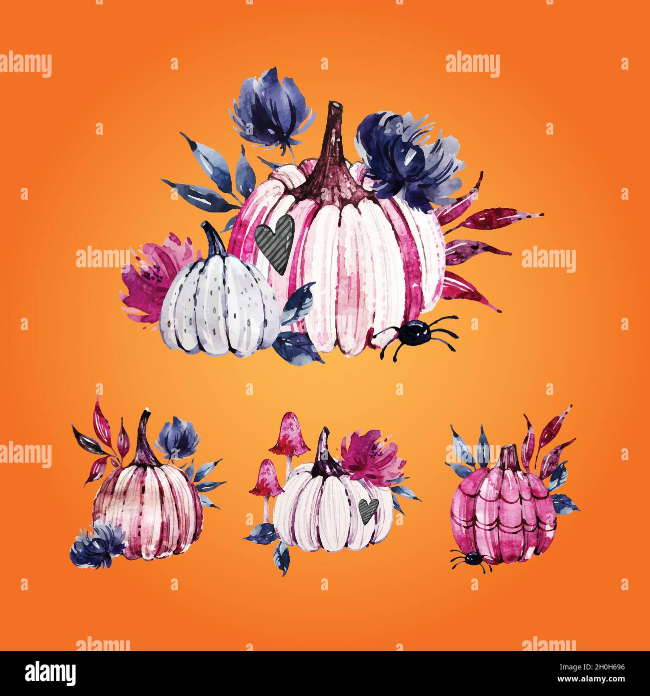watercolor halloween pumpkin collection vector design illustration ...