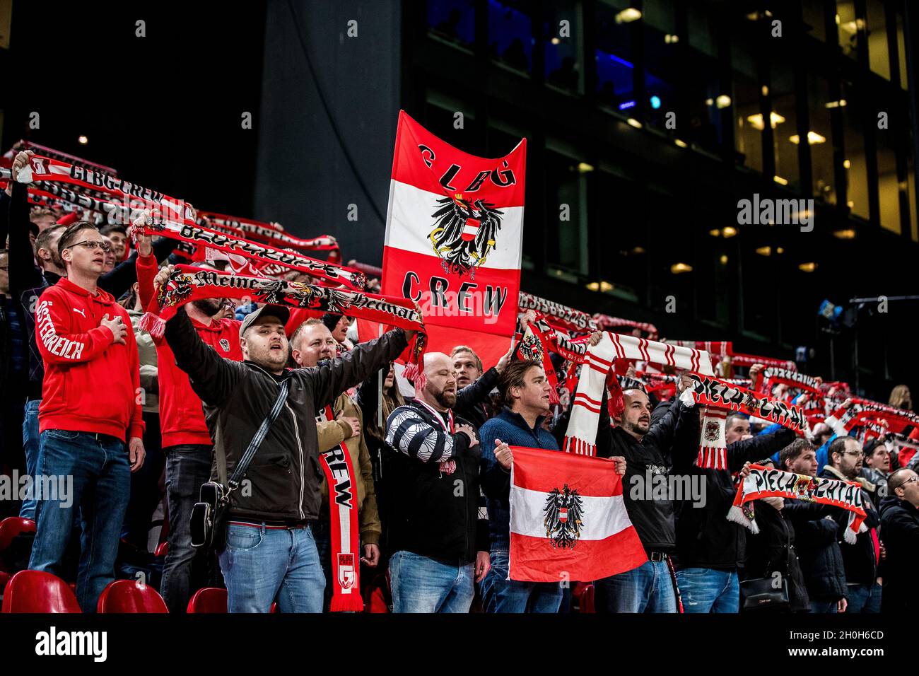 Copenhagen, Denmark. 12th, October 2021. Football fans of Austria seen ...