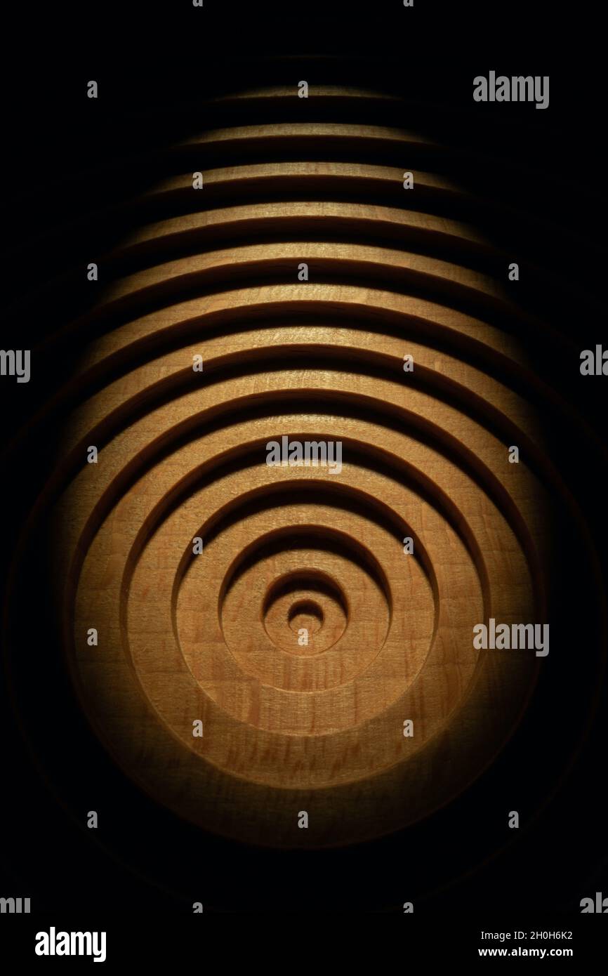 Aerial view of a circular geometric vertical beech wood plate ...