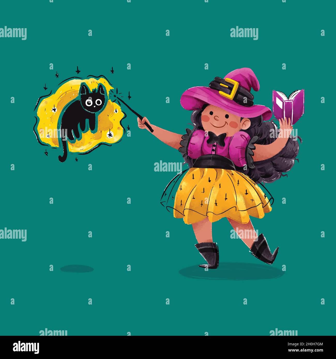 cute halloween witch making spell vector design illustration Stock ...