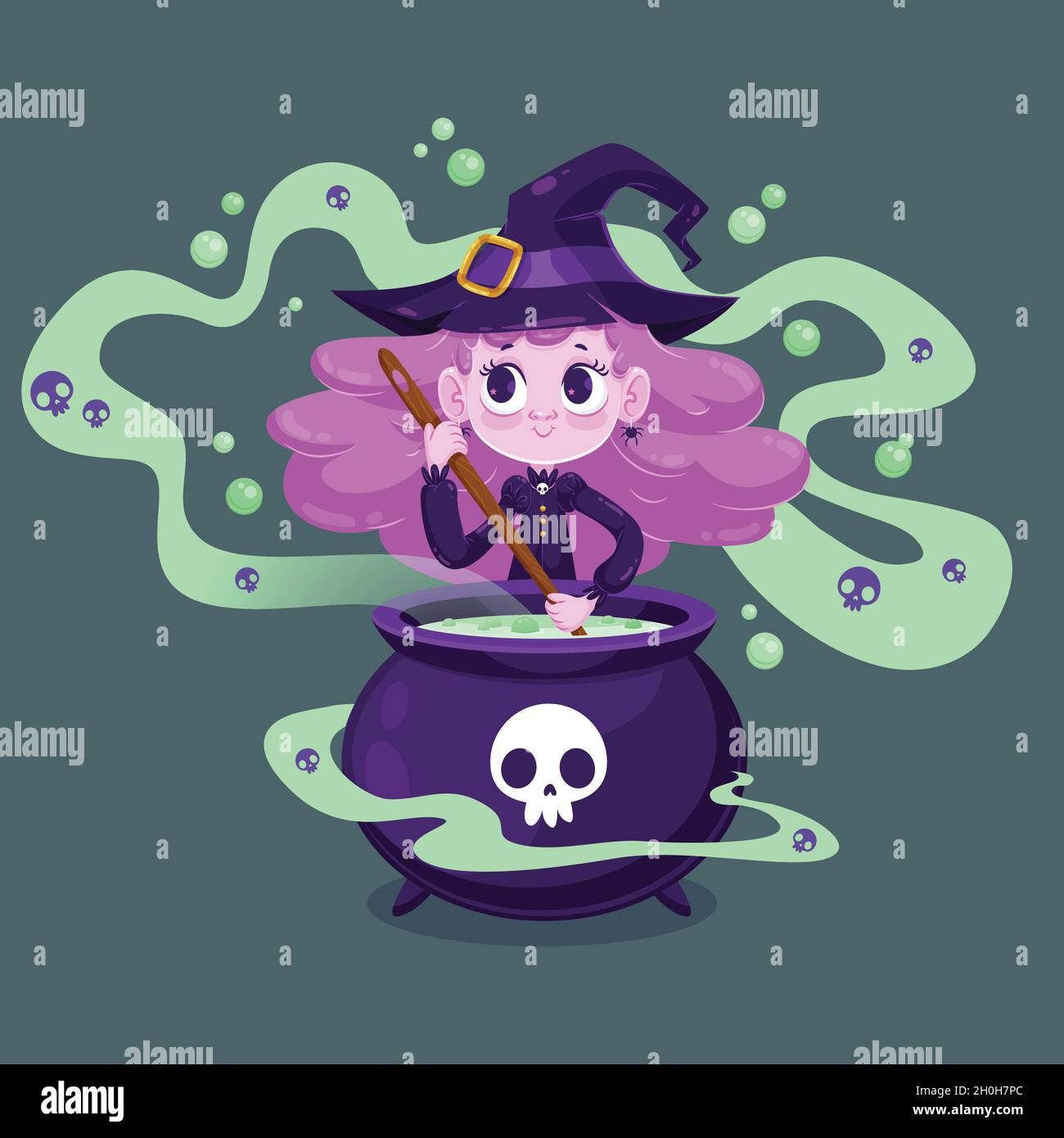 cute halloween witch making spell vector design illustration Stock ...