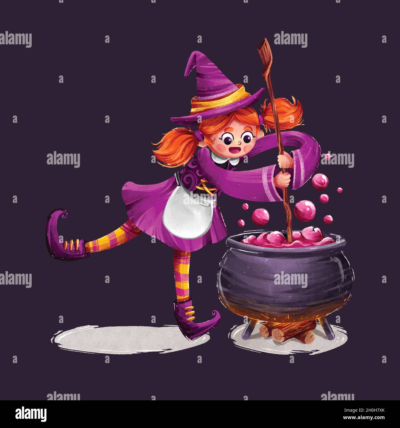 cute halloween witch making spell vector design illustration Stock ...