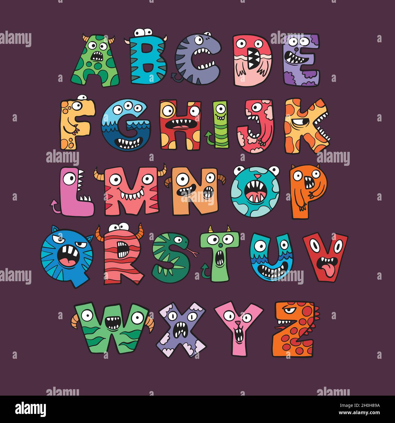 cute halloween monster alphabet vector design illustration Stock Vector ...