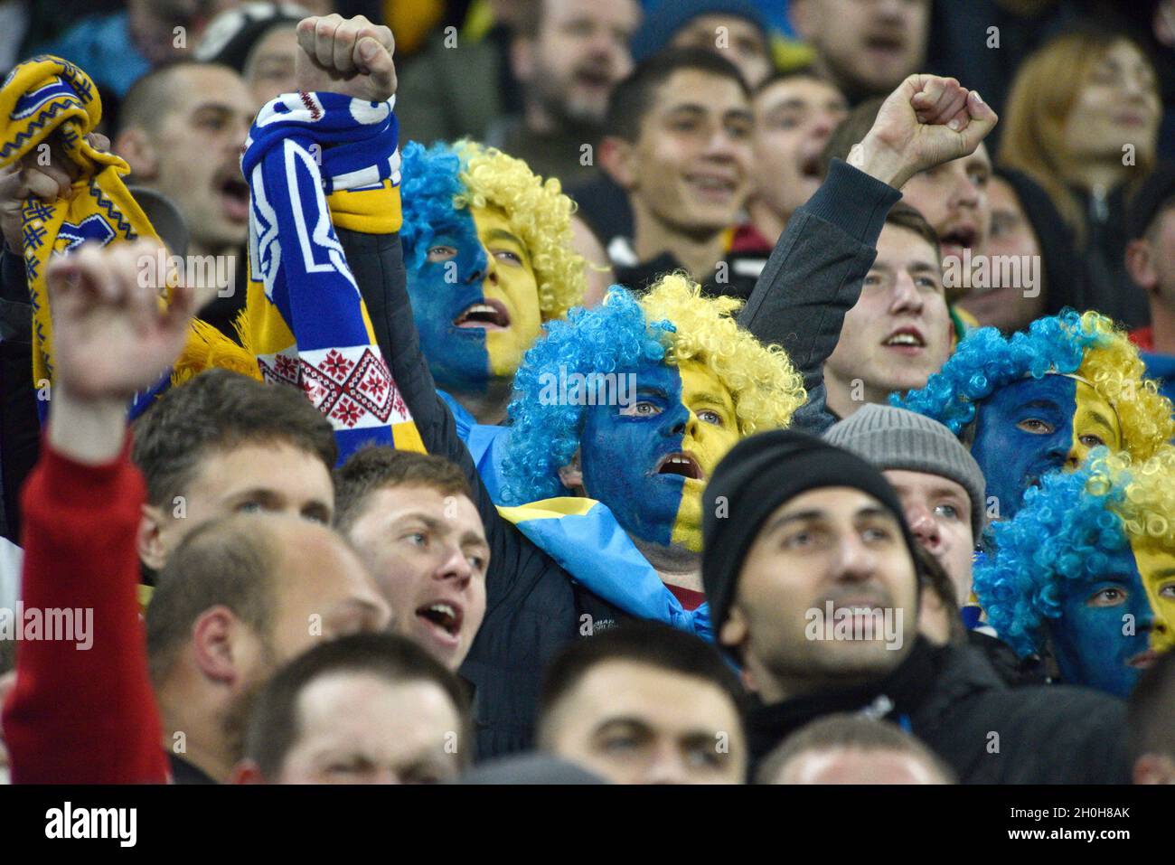 LVIV, UKRAINE - OCTOBER 12, 2021 - Ukrainian fans cheer for their ...