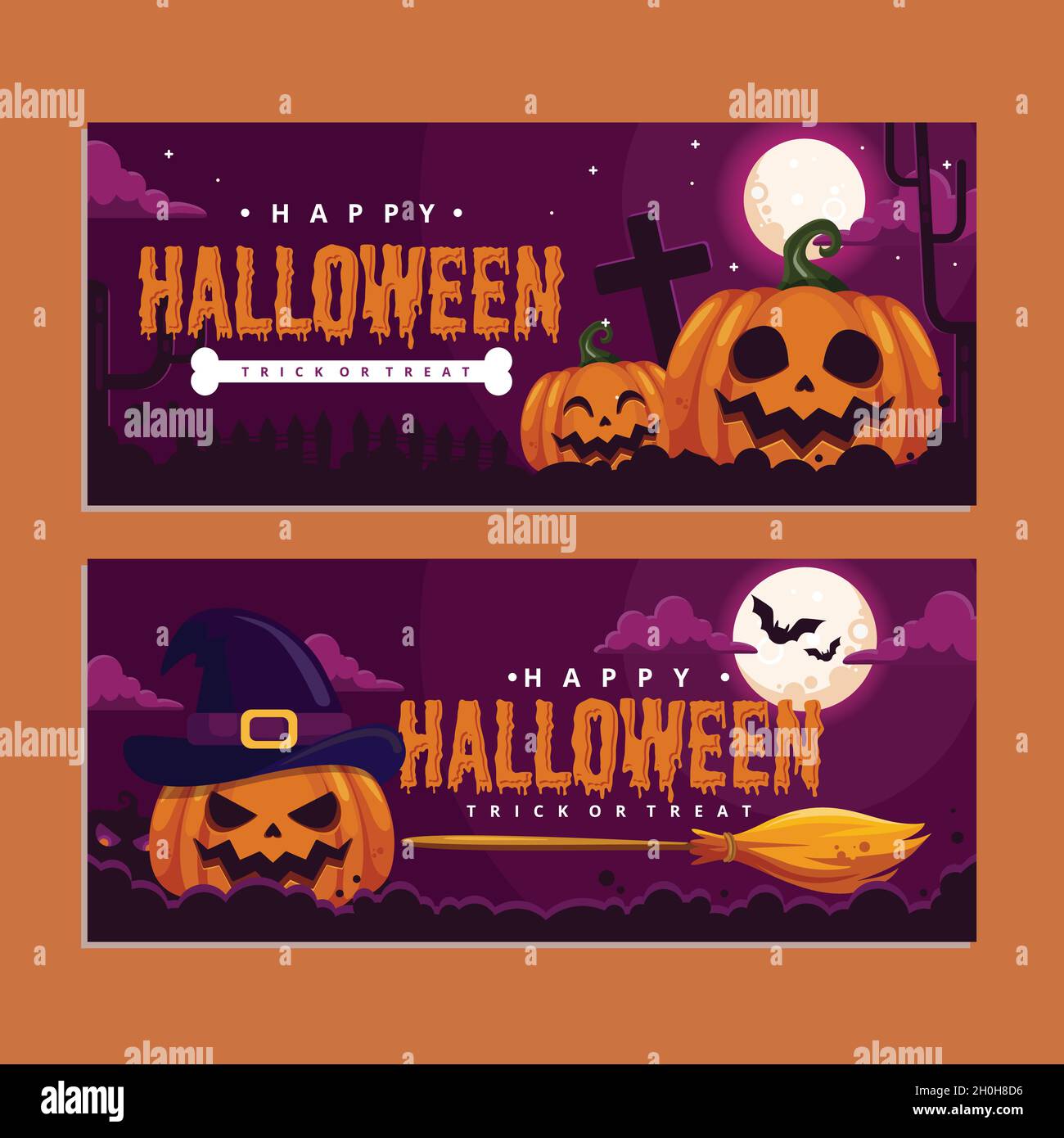 realistic halloween pumpkin banners vector design illustration Stock ...