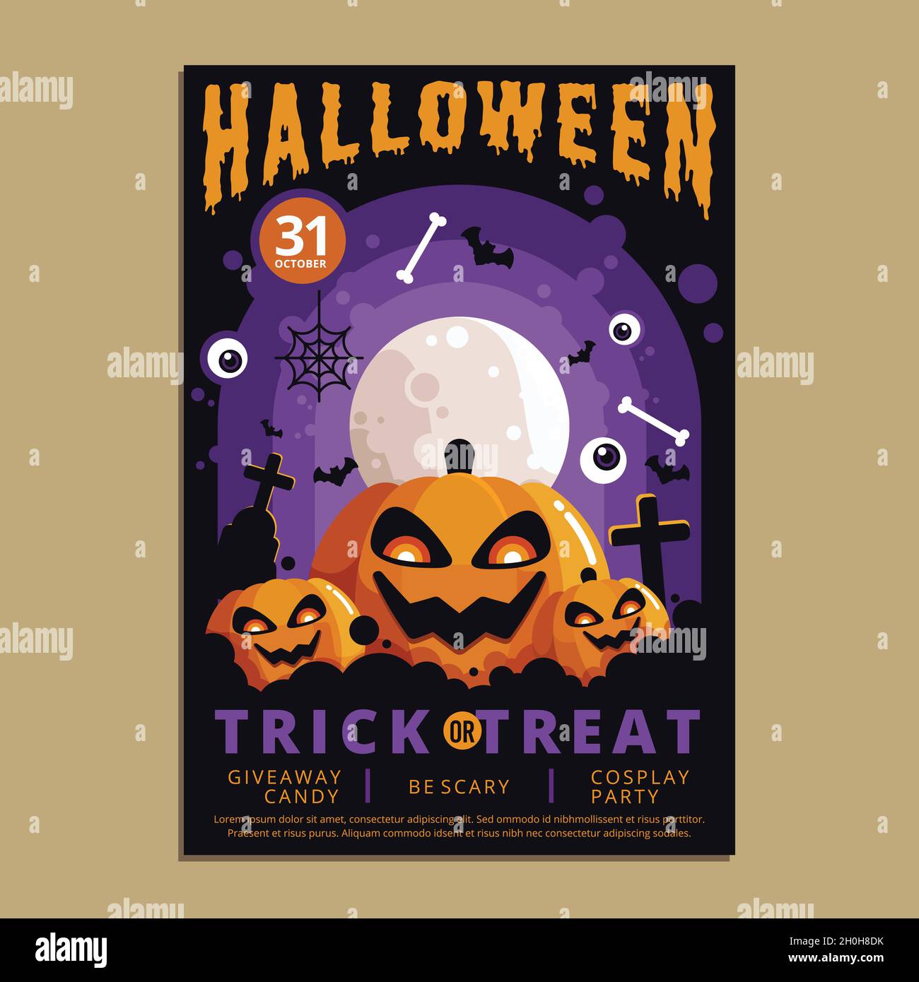 colorful halloween poster flat design vector design illustration Stock ...