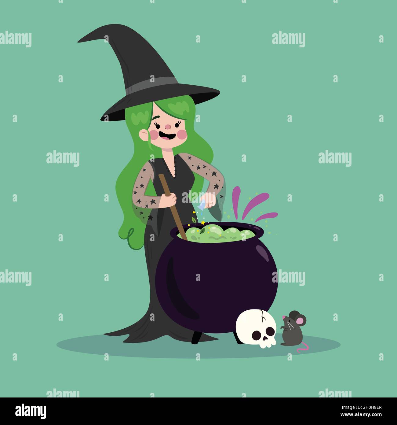 cute halloween witch making spell vector design illustration Stock ...