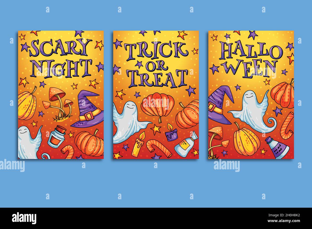hand drawn halloween card collection vector design illustration Stock ...
