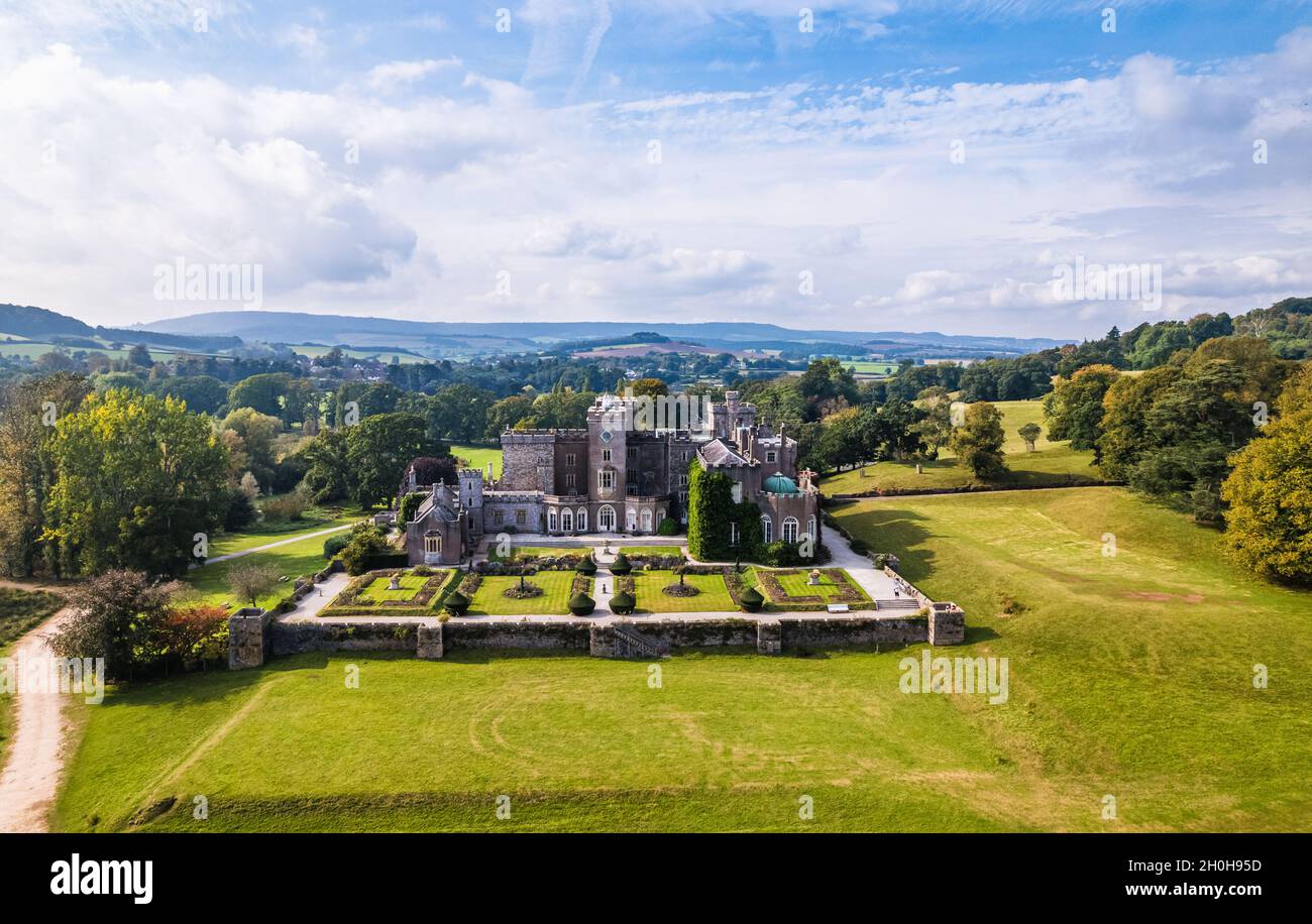 Powderham Castle and Powderham Park from a drone, Powderham, Exeter ...