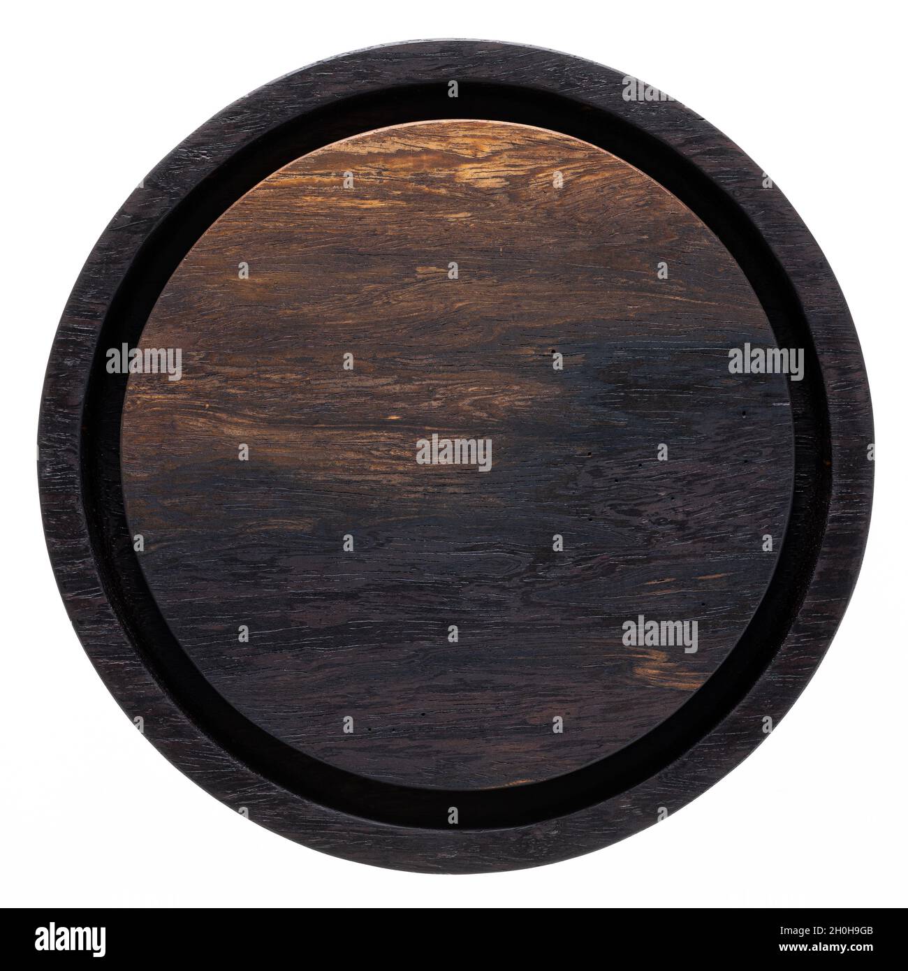 Two-color round wooden tea tray. Round wooden chopping board. Texture ...