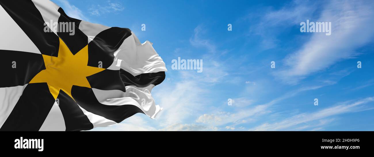 flag of Sutherland at cloudy sky background on sunset. panoramic view ...