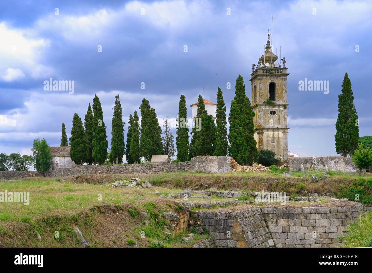 Almeida castle ruins and clock tower, Historic village around the Serra ...