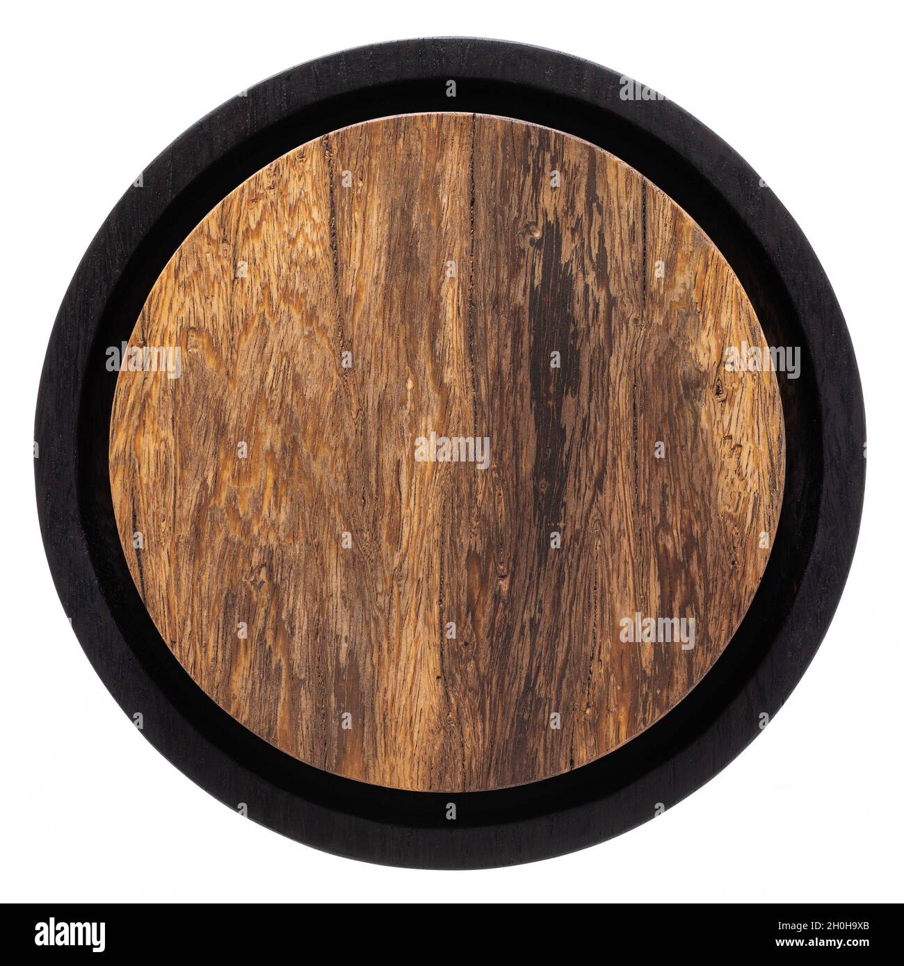 Two-color round wooden tea tray. Round wooden chopping board. Texture ...