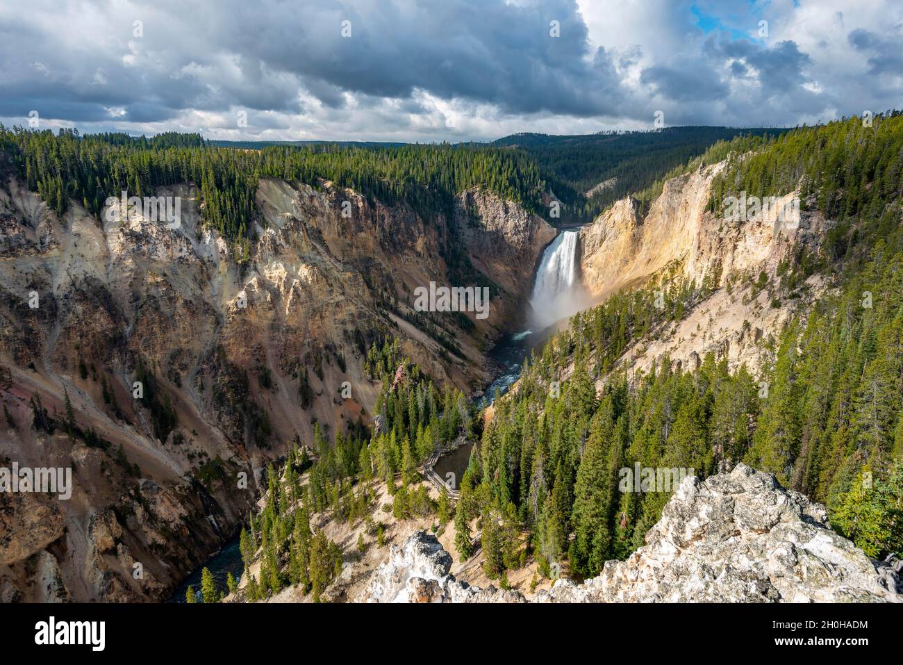 Lower Falls, Waterfall in a Gorge, Grand Canyon of the Yellowstone ...