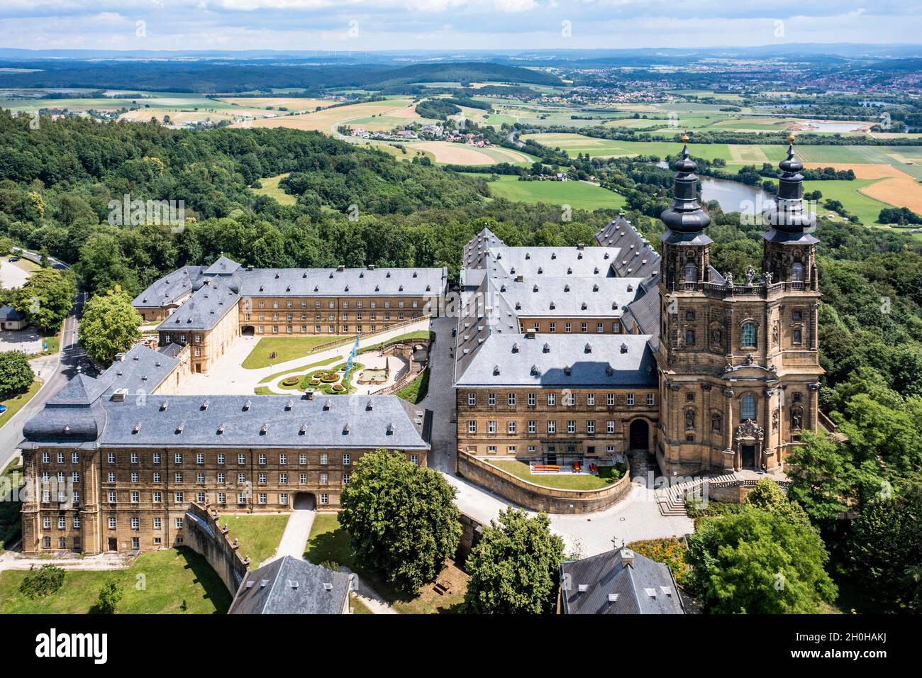 Aerial view of Banz Monastery, former Benedictine monastery, southern ...