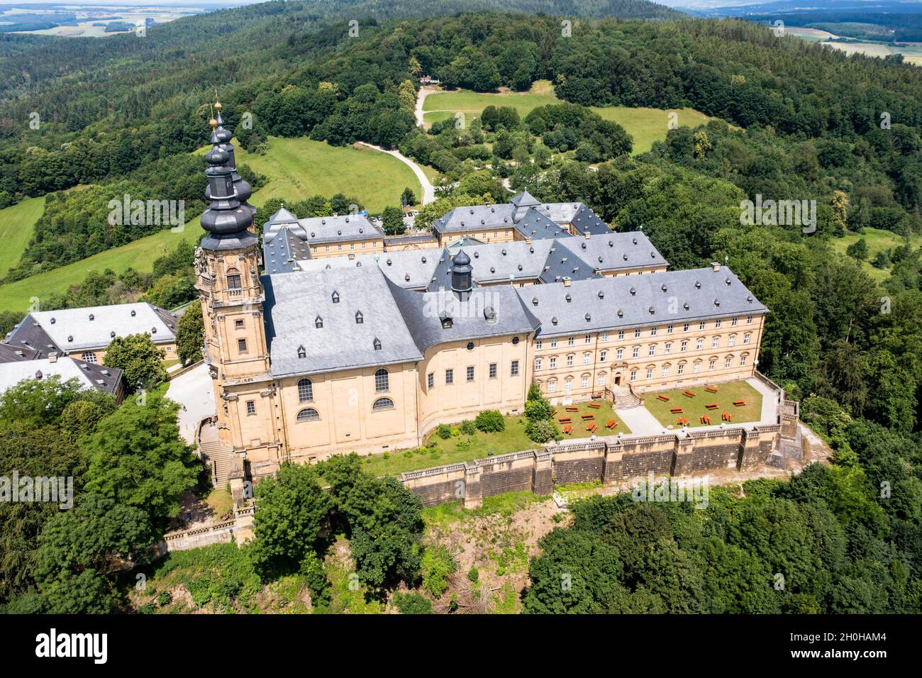 Aerial view of Banz Monastery, former Benedictine monastery, southern ...
