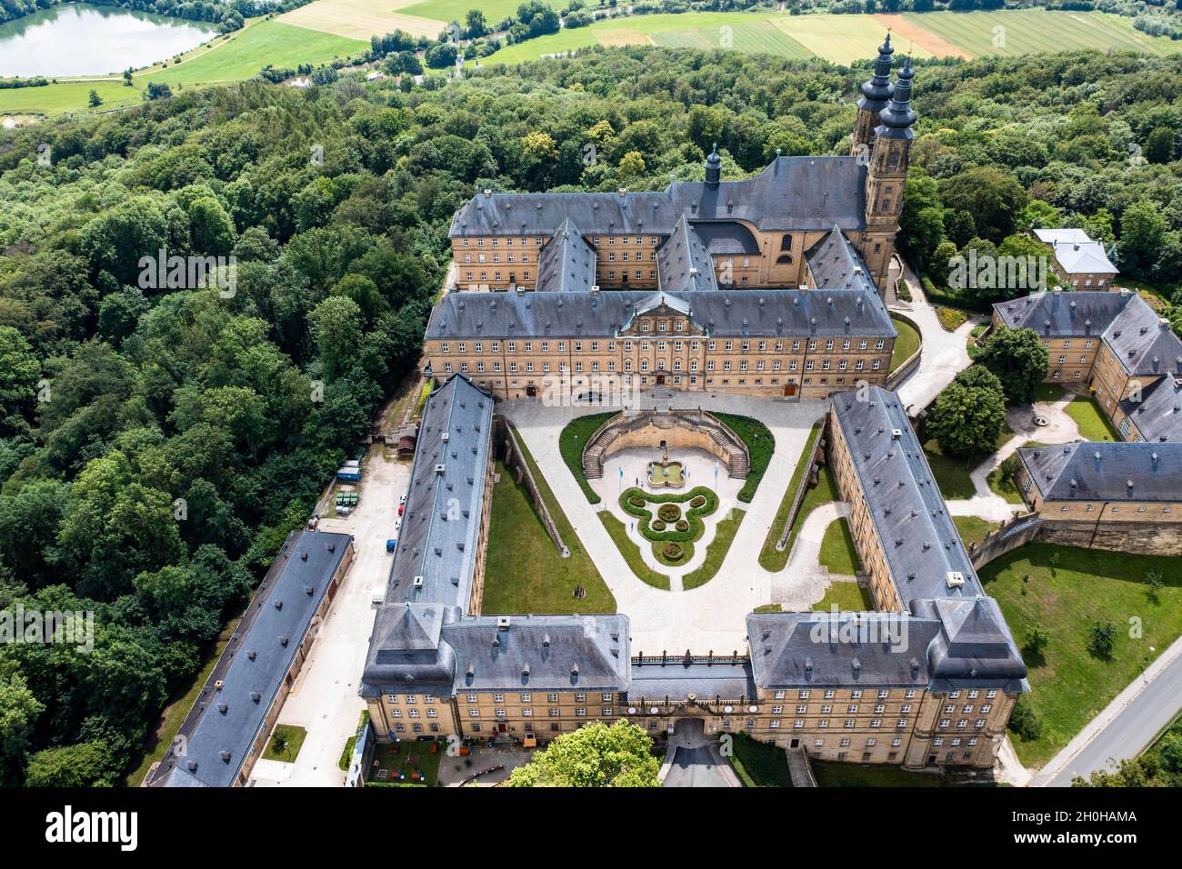Aerial view of Banz Monastery, former Benedictine monastery, southern ...