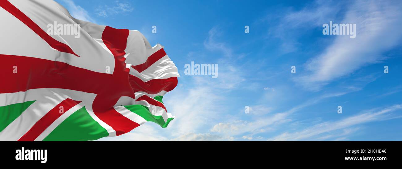 United Kingdom without Scotland flag at cloudy sky background on sunset ...