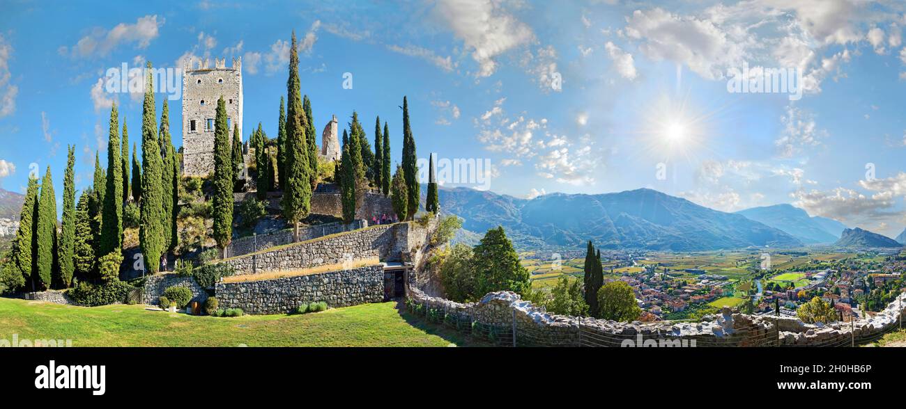 Medieval castle ruins Castello di Arco and valley view to Valle de ...