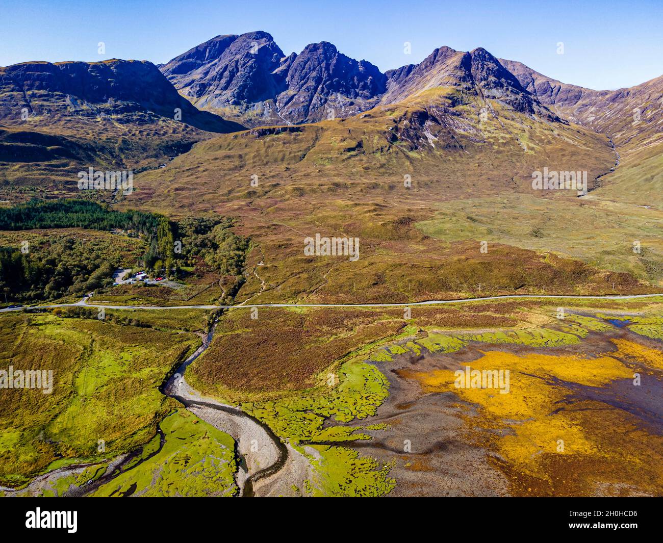 Aerial of the Black Cuillin ridge, Isle of Skye, Elgol, Scotland, UK ...
