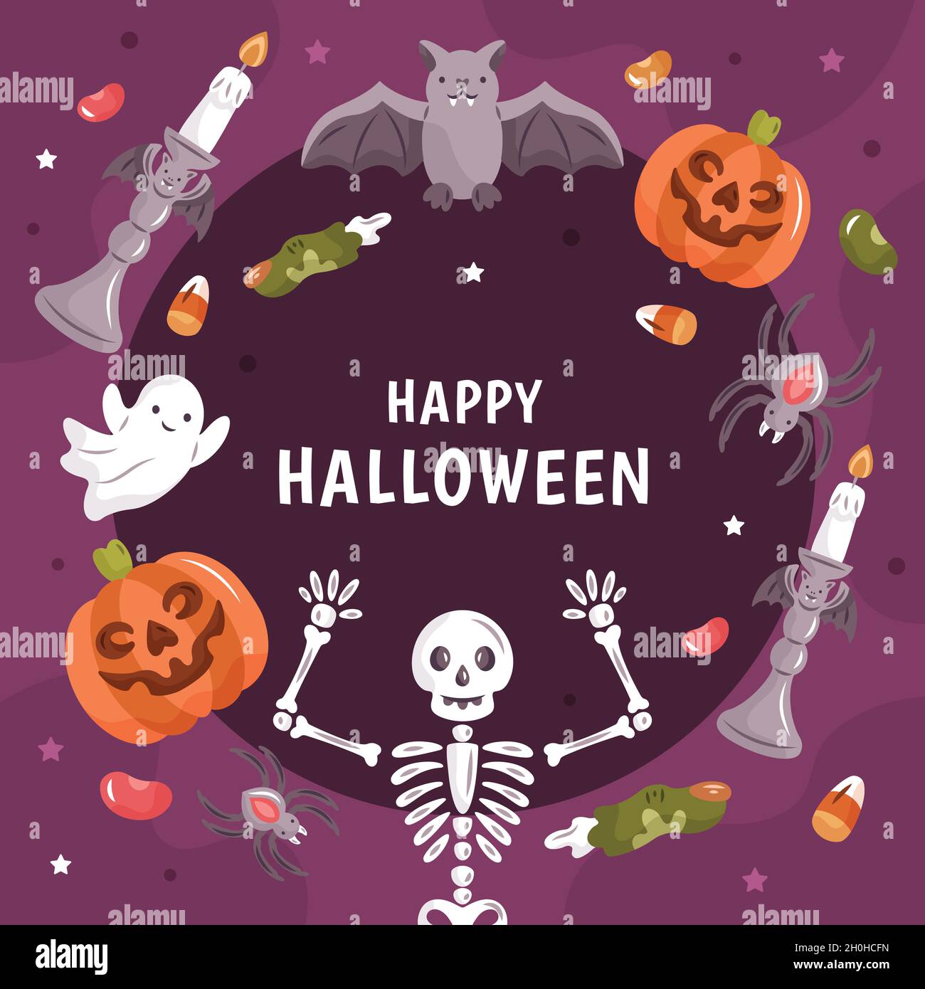 drawn halloween frame with scary elements vector design illustration ...