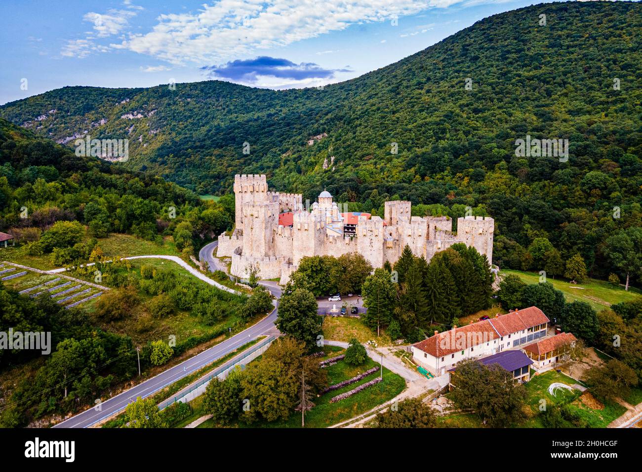 Aerial of the fortified Manasija monastery, Serbia Stock Photo - Alamy