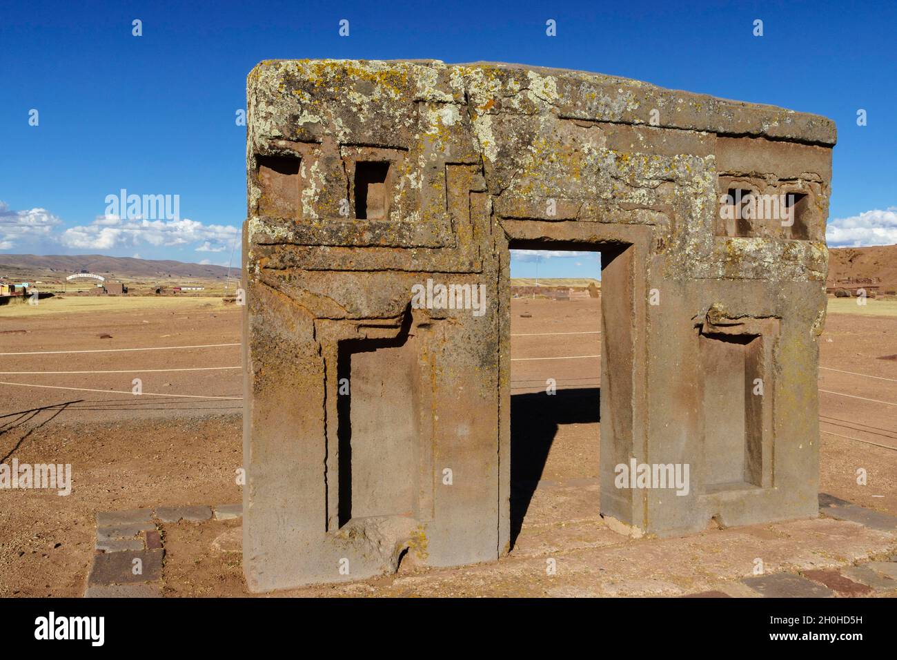 Back of the Sun Gate from the pre-Inca period, ruins of Tiwanaku, also ...
