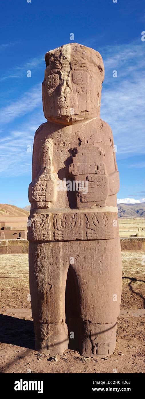 Fraile monolith or monk monolith of the pre-Inca period in the ruins of ...