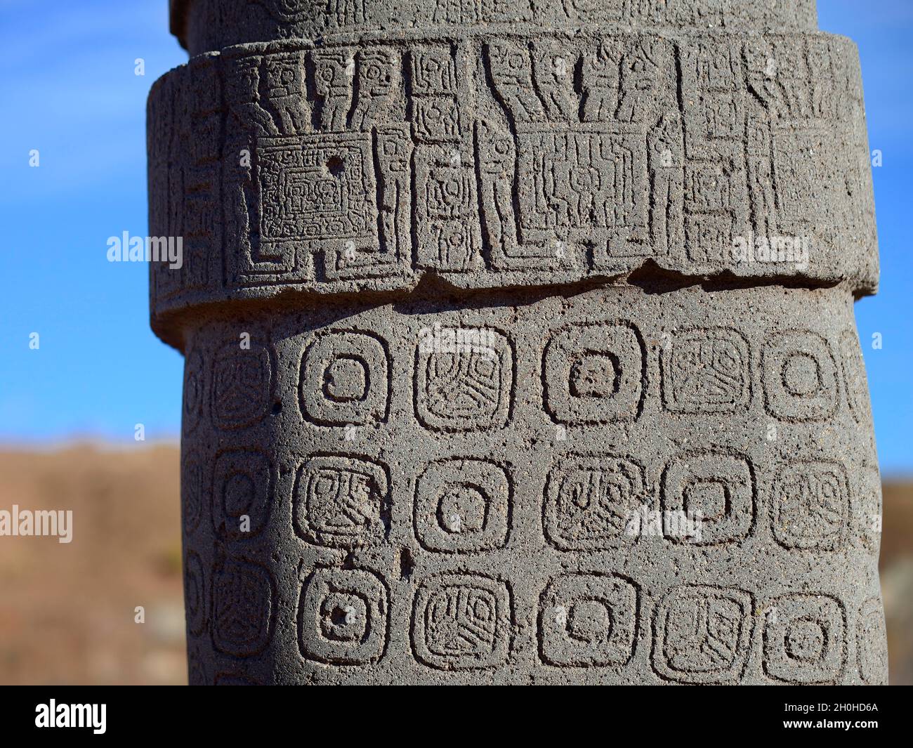 Detail of pattern on the Ponce Monolith, pre-Inca ruins of Tiwanaku ...