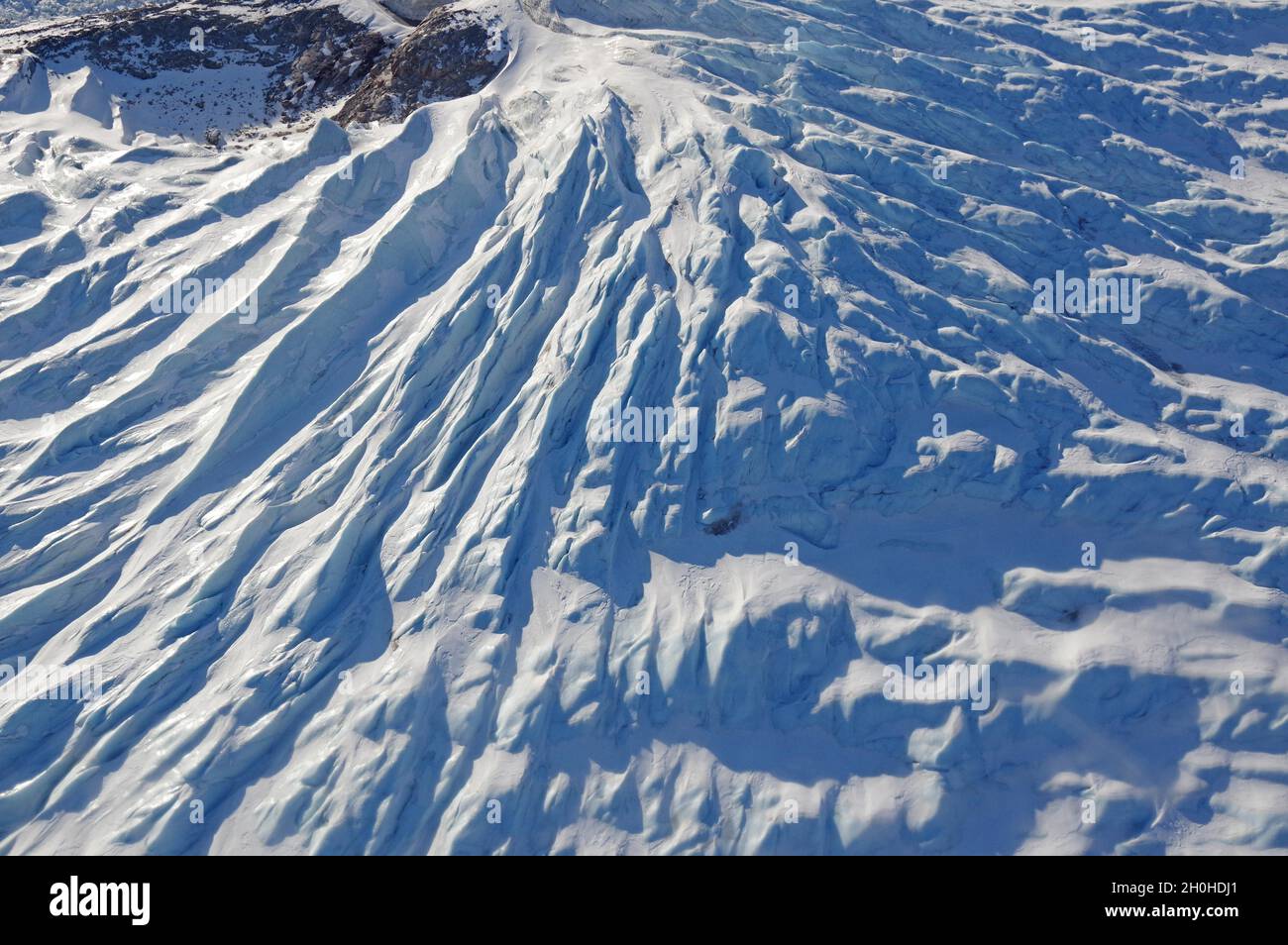 Huge ice masses of a glacier, crevasses, aerial photo, inland ice ...