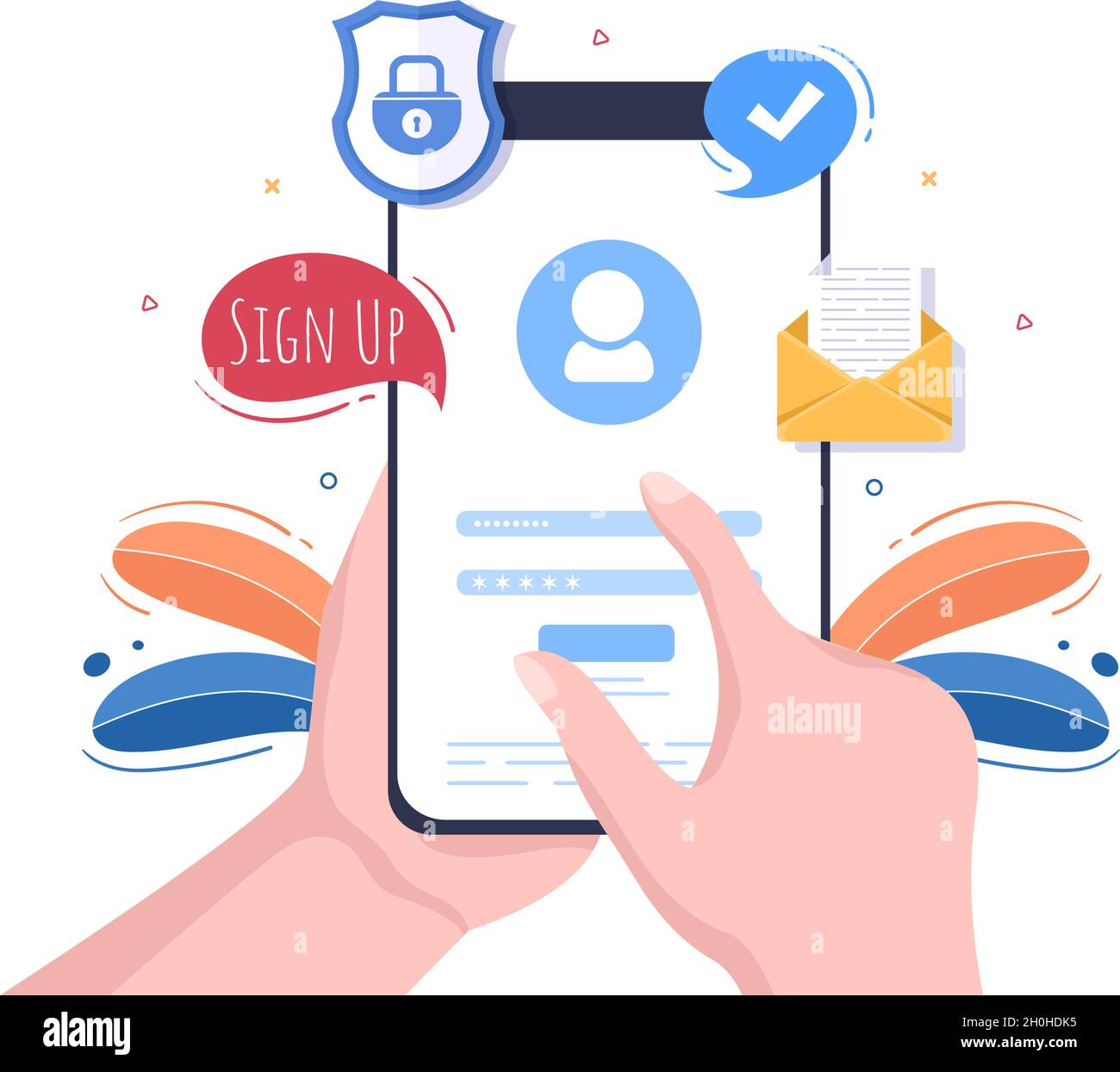 Online Registration Or Sign Up Login For Account On Smartphone App User Interface With Secure