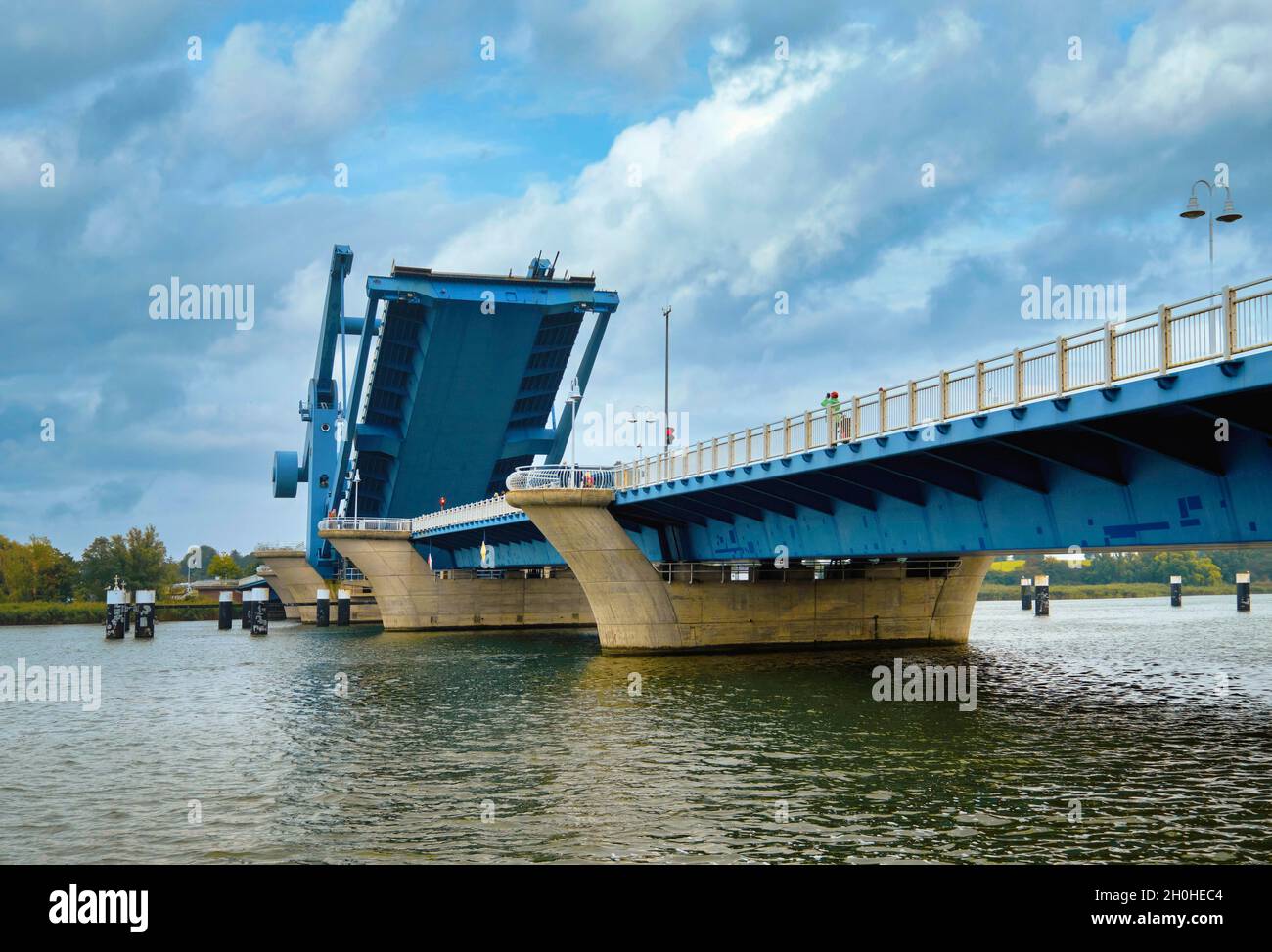 Peene Bridge, open, largest balance beam bascule bridge in Germany ...