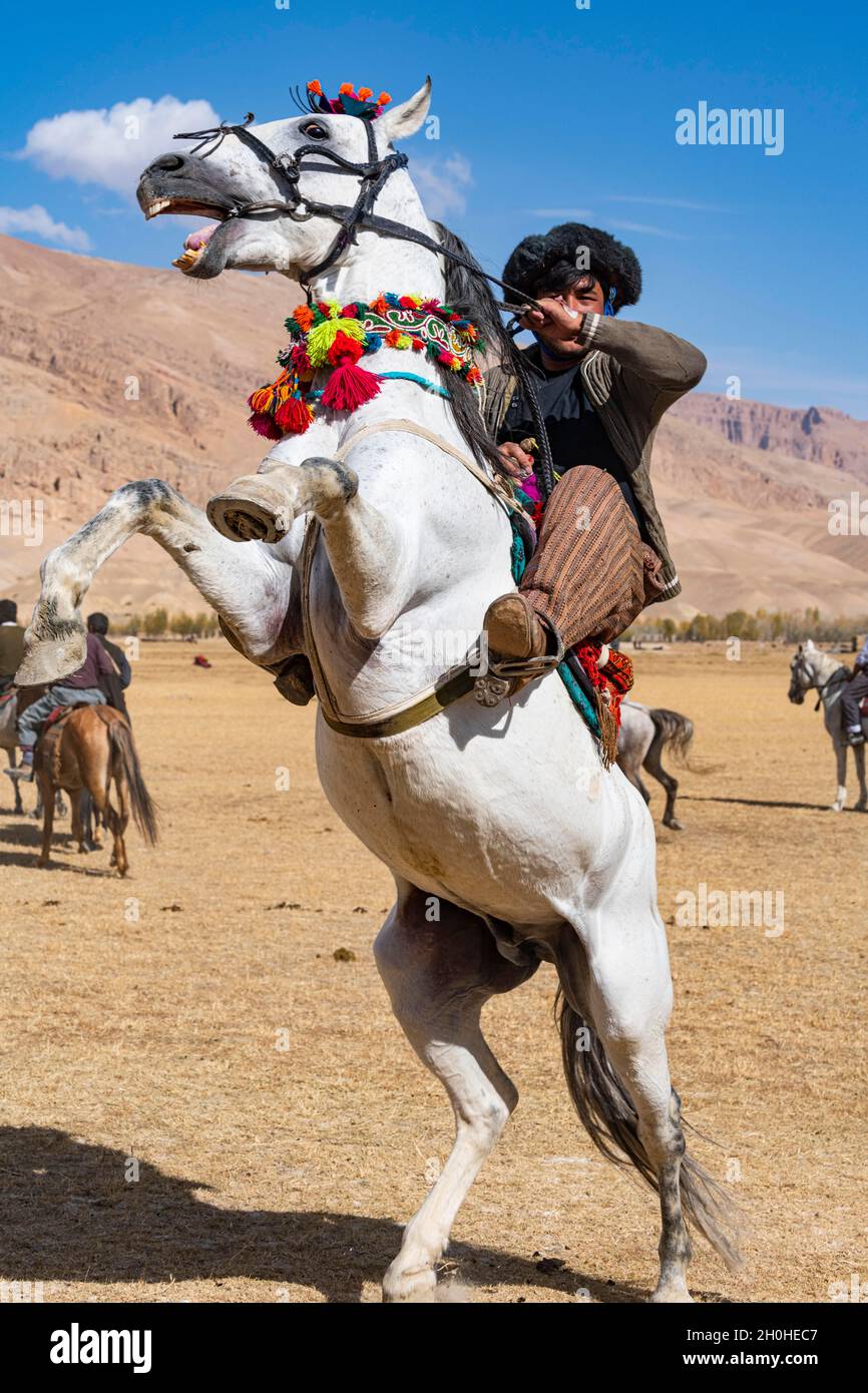 Men practising a traditional Buzkashi game, Yaklawang, Afghanistan ...