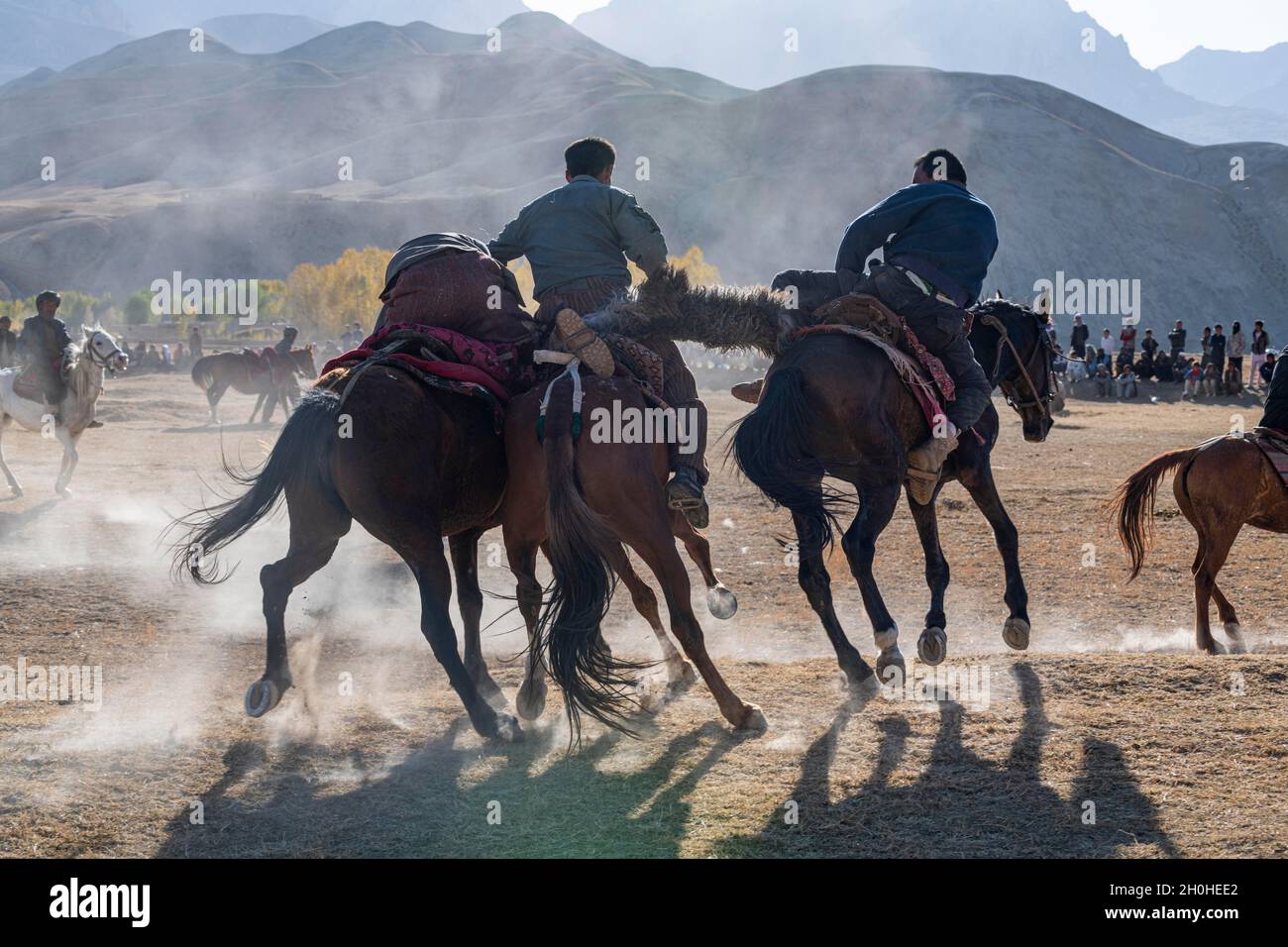 Men practising a traditional Buzkashi game, Yaklawang, Afghanistan ...