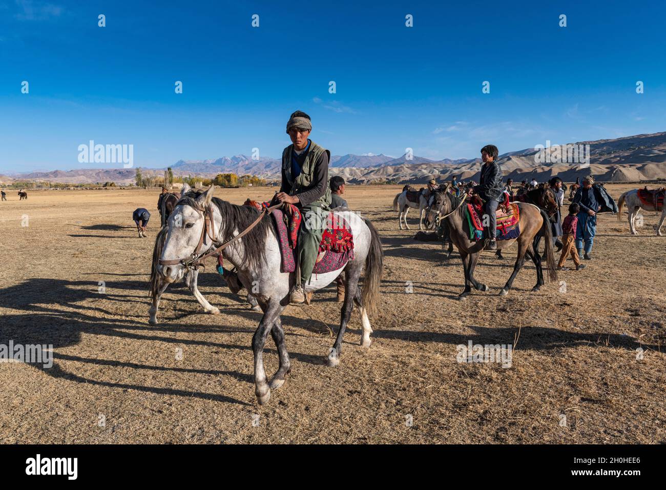 Men practising a traditional Buzkashi game, Yaklawang, Afghanistan ...