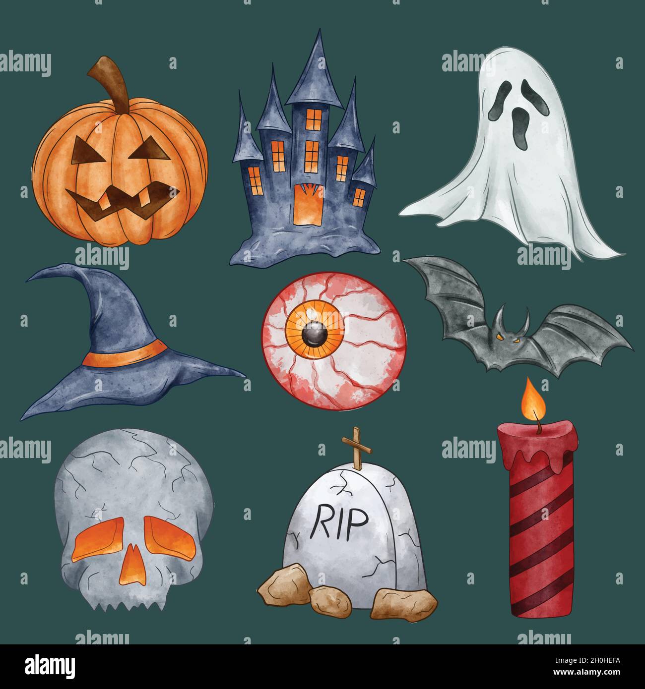 pack spooky halloween elements vector design illustration Stock Vector ...