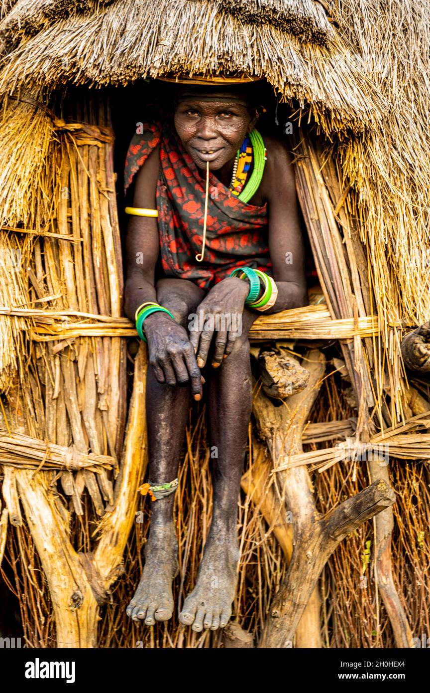 Scar face as a mark of beauty woman from the Jiye tribe sitting in her ...
