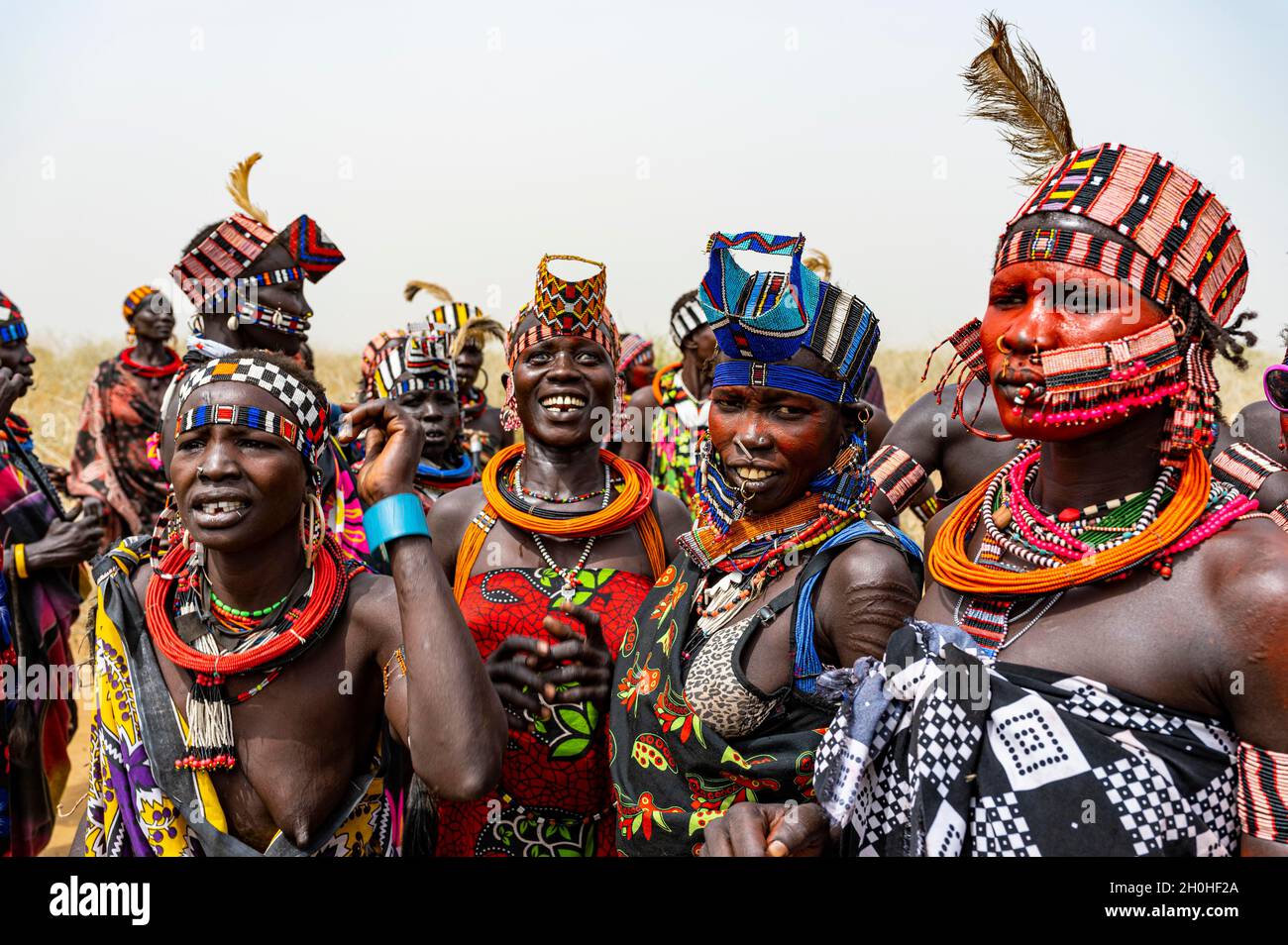 Traditional dressed women of the Jiye tribe, Eastern Equatoria State ...