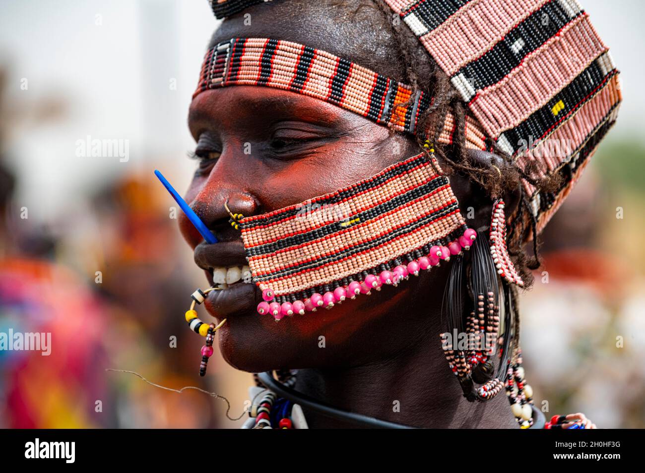 Traditional dressed woman of the Jiye tribe, Eastern Equatoria State ...