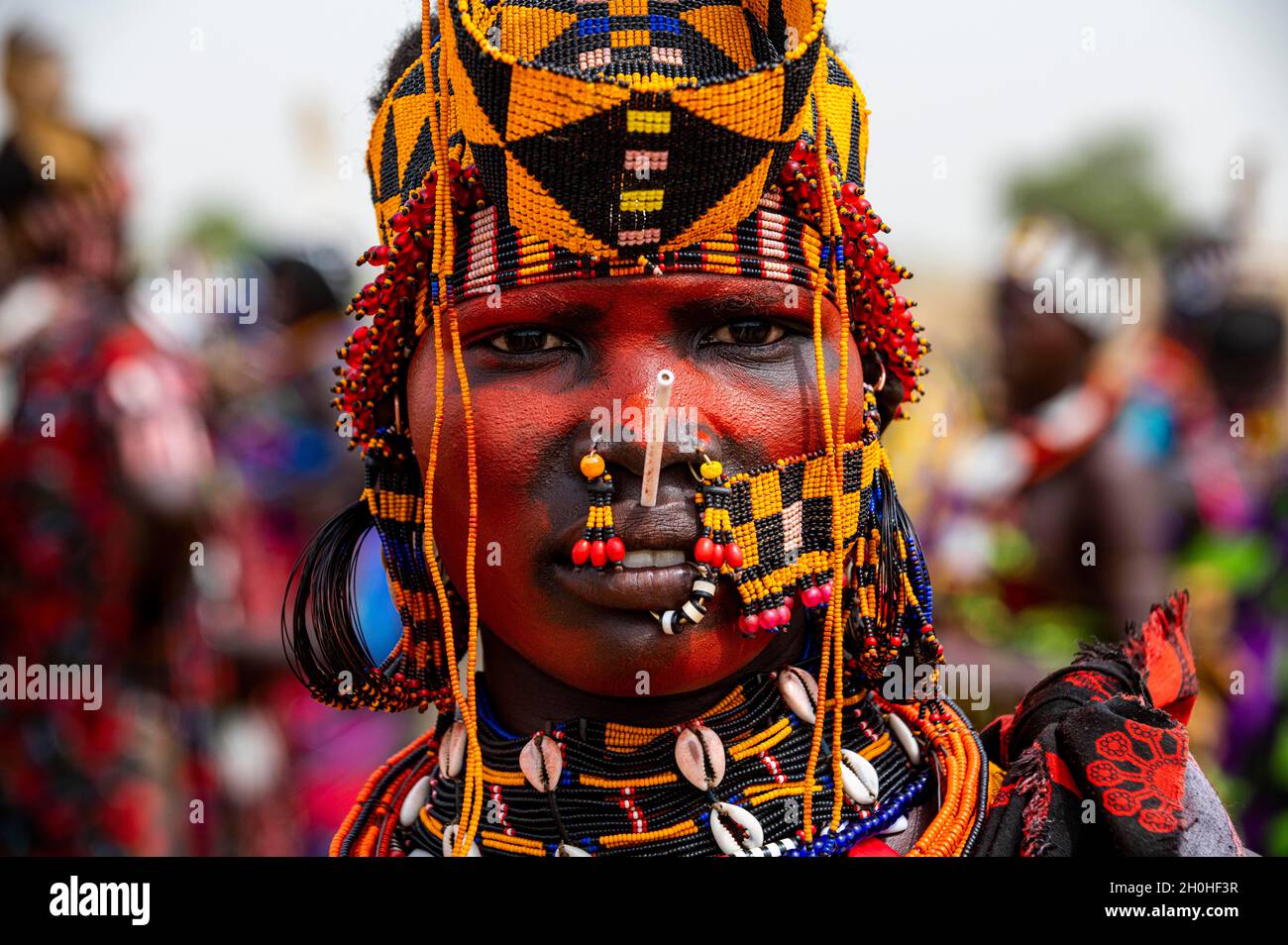 Traditional dressed woman of the Jiye tribe, Eastern Equatoria State ...