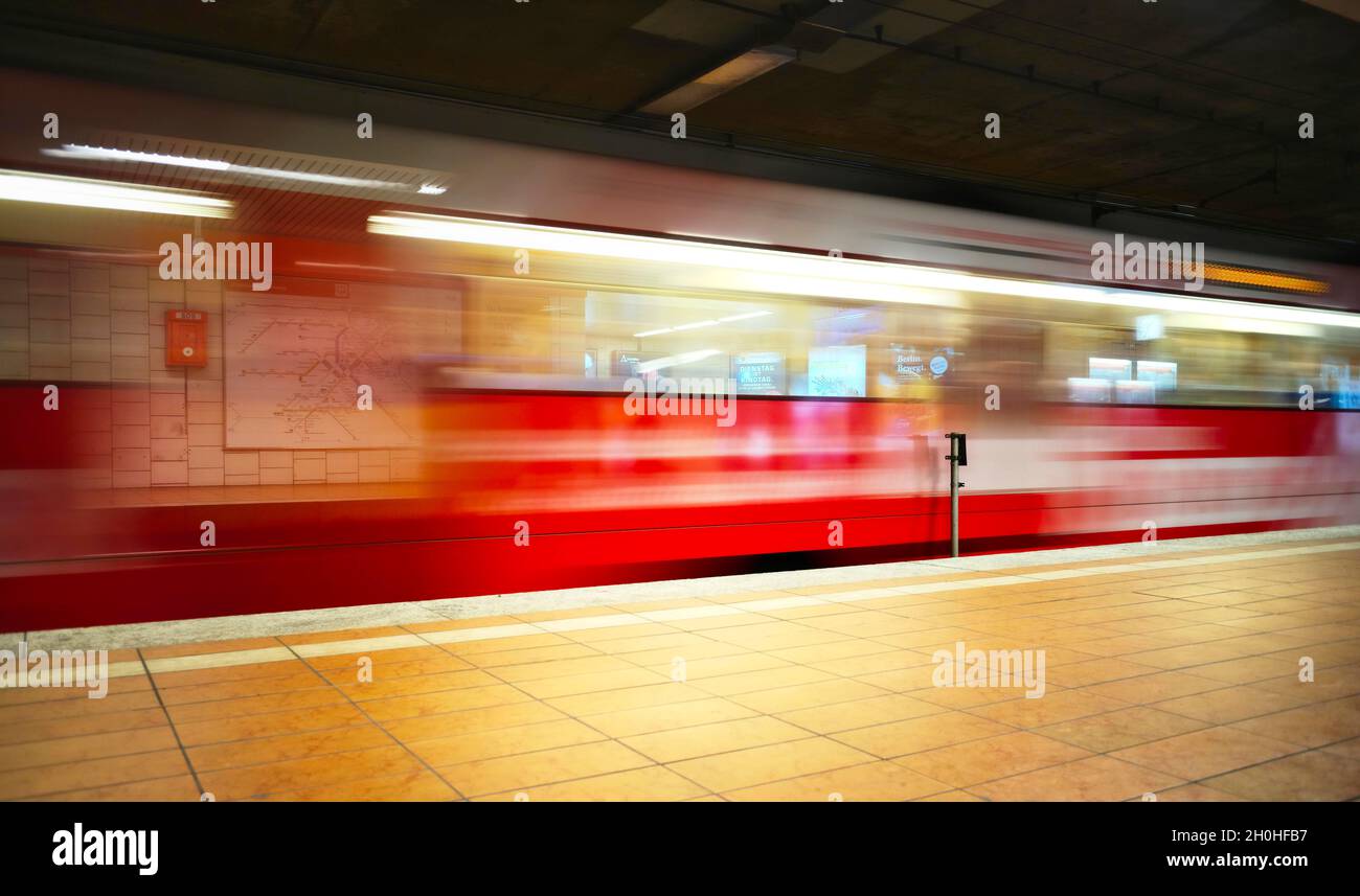 Arriving underground, main station, Stuttgart, Baden-Wuerttemberg ...