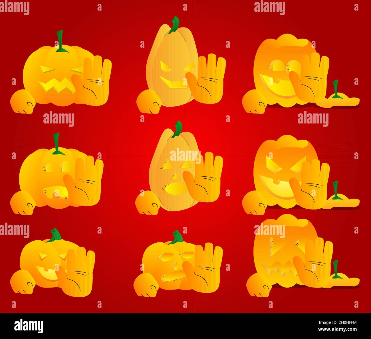 Decorative pumpkin for Halloween showing deny or refuse hand gesture as ...
