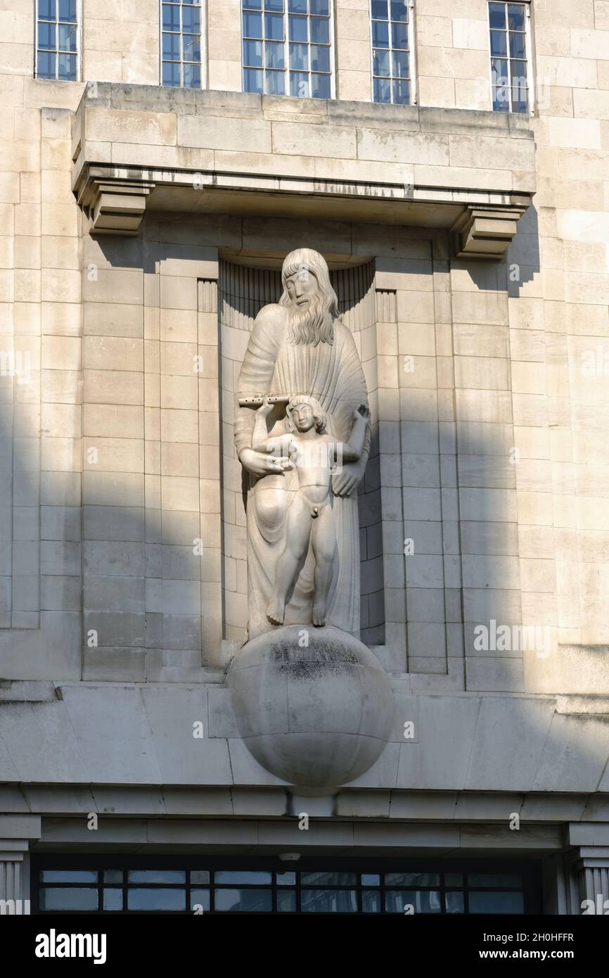 London, UK. The statue of 'Prospero And Ariel' outside the BBCs ...