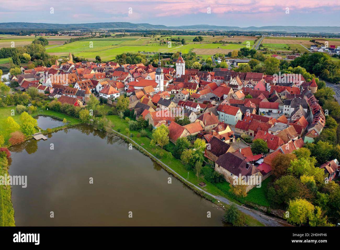 Aerial view, evening mood, in front Breiter See, in the back old town ...