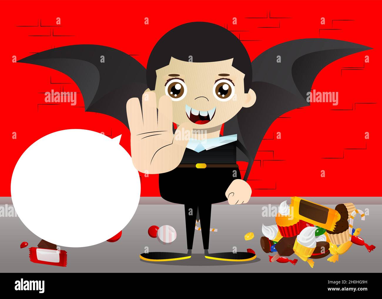 Kids dressed for Halloween showing deny or refuse hand gesture. Vector ...