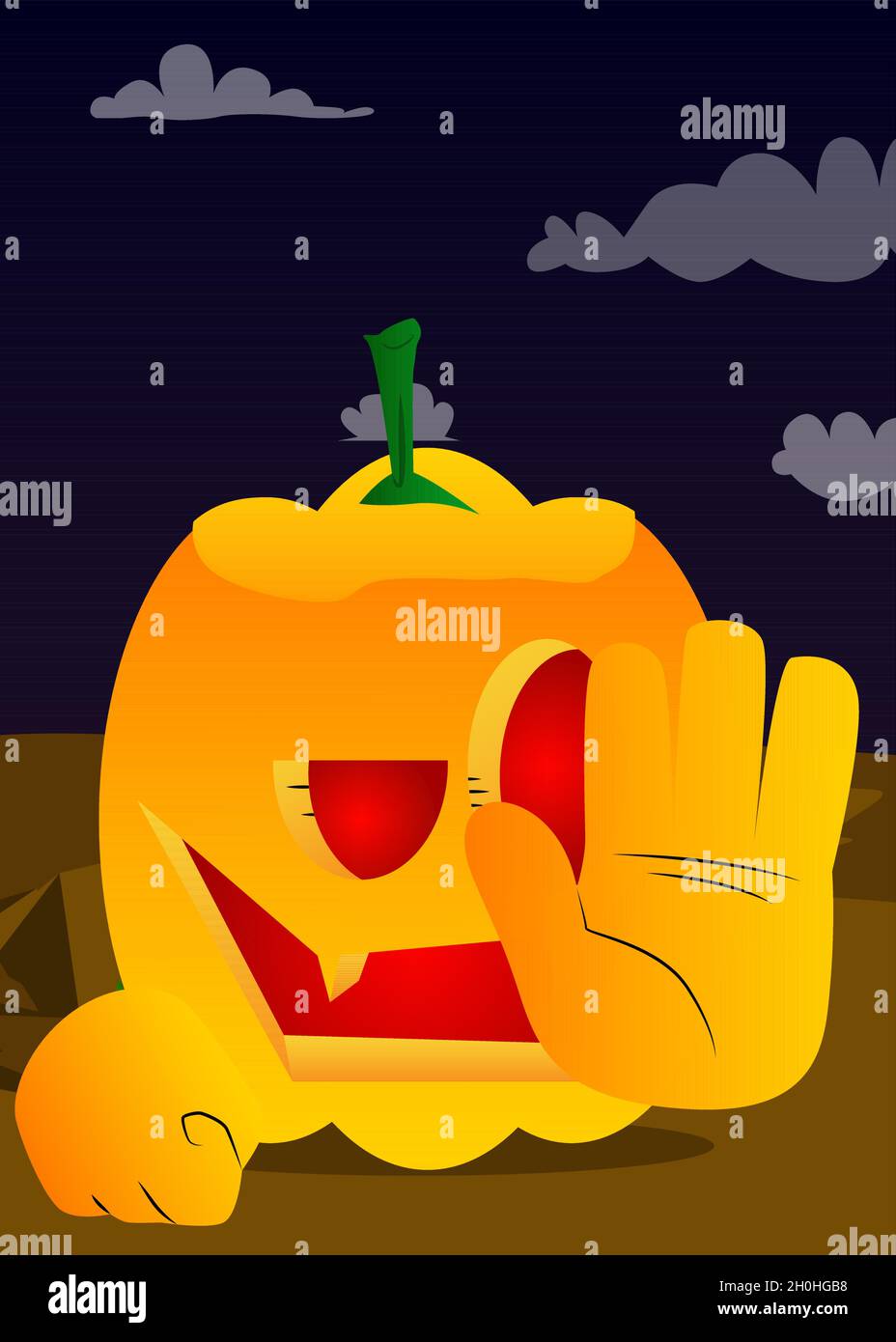 Decorative pumpkin for Halloween showing deny or refuse hand gesture as ...