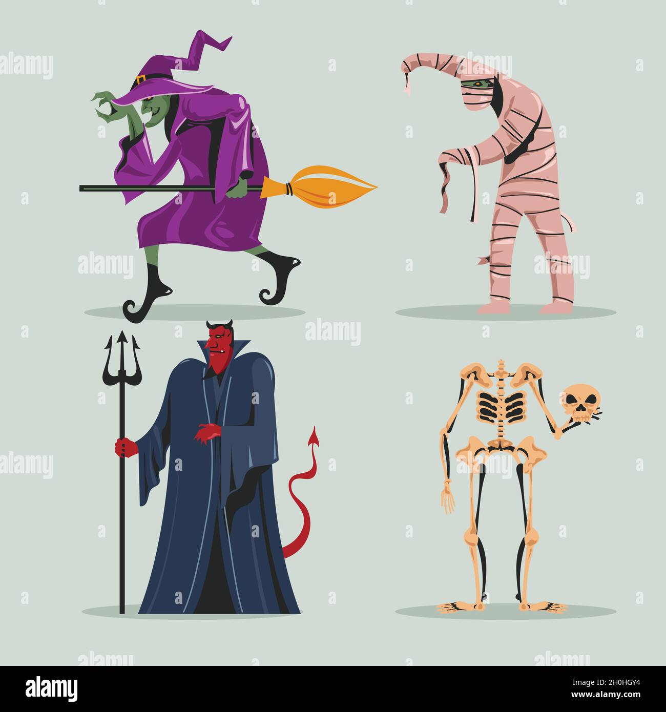 set spooky halloween characters design vector illustration Stock Vector ...