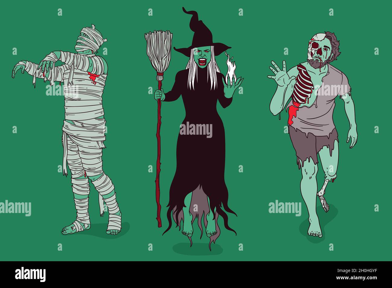 hand drawn halloween character collection design vector illustration ...