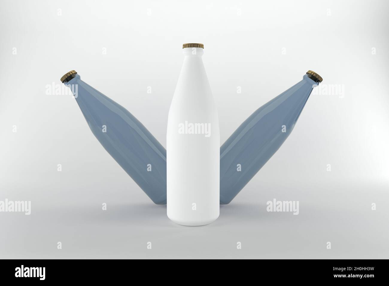 3d render of three bottles with crown caps isolated on white background ...